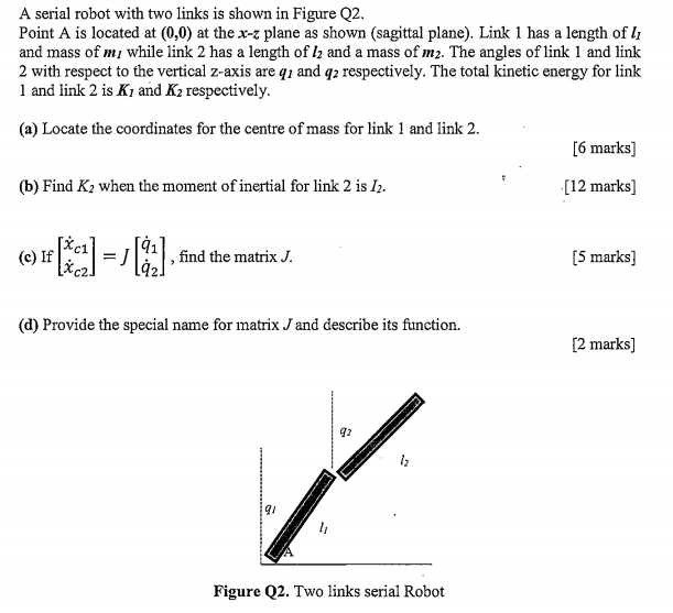 Solved A serial robot with two links is shown in Figure Q2. | Chegg.com