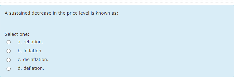 Solved A sustained decrease in the price level is known as: | Chegg.com