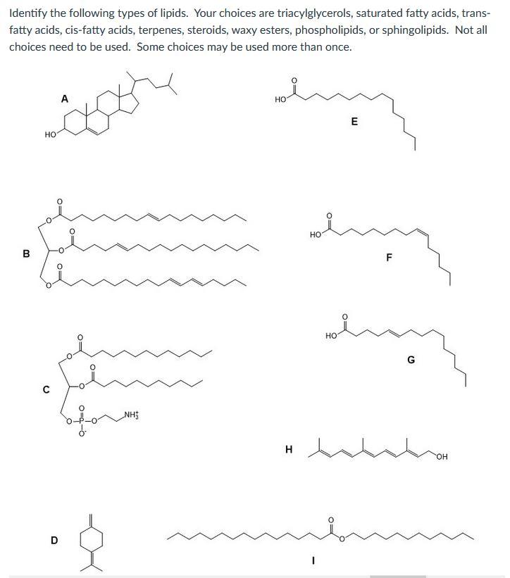 Solved Identify the following types of lipids. Your choices | Chegg.com