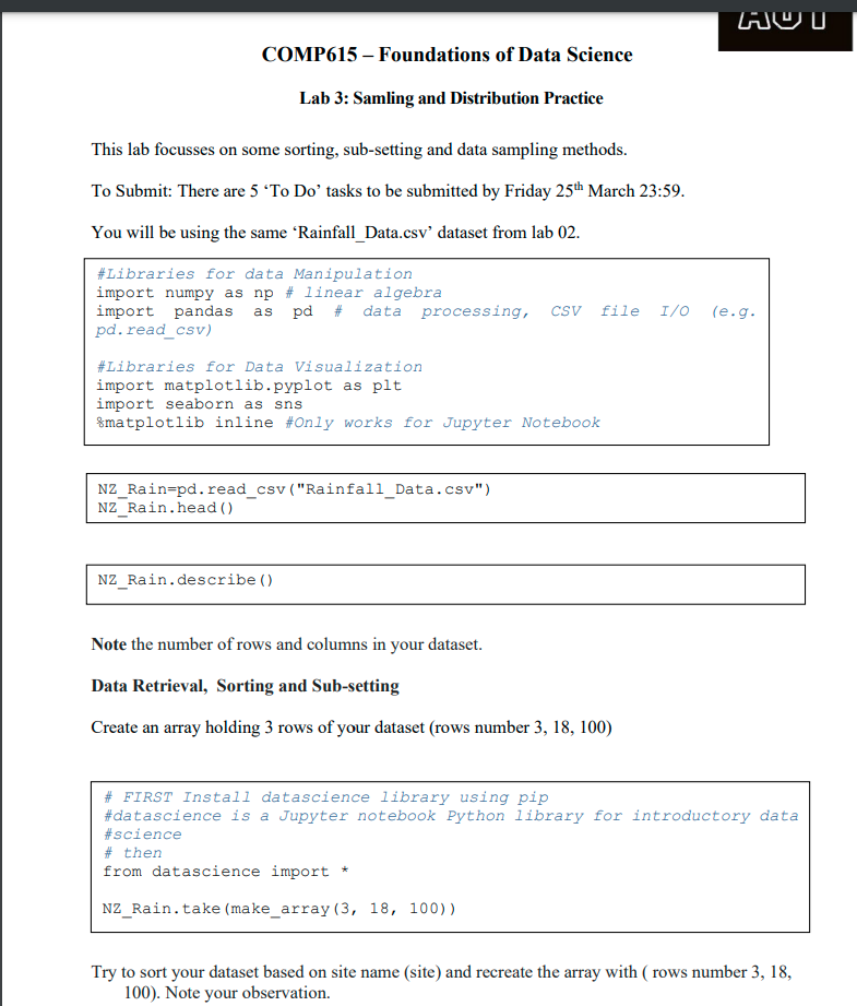 Solved ששנתL COMP615 - Foundations of Data Science Lab 3: | Chegg.com