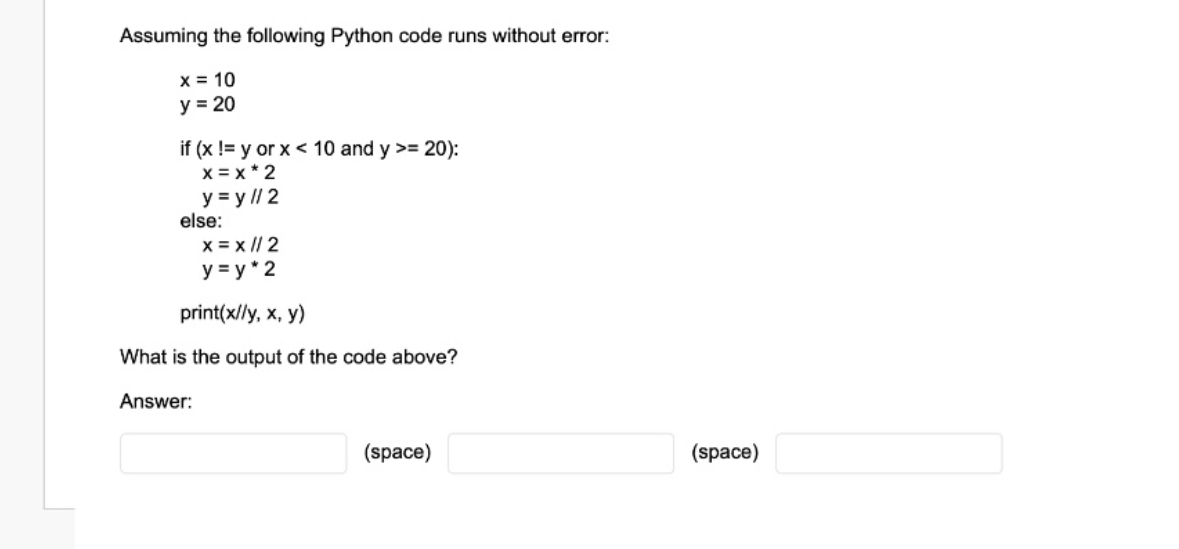 Solved Assuming The Following Python Code Runs Without