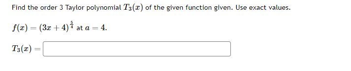 Solved Find the order 3 Taylor polynomial T3(x) of the given | Chegg.com