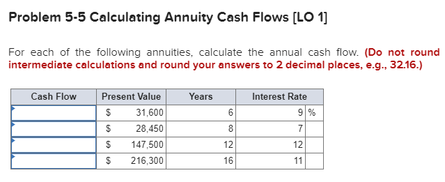 Solved Problem 5-5 Calculating Annuity Cash Flows [LO 1] For | Chegg.com