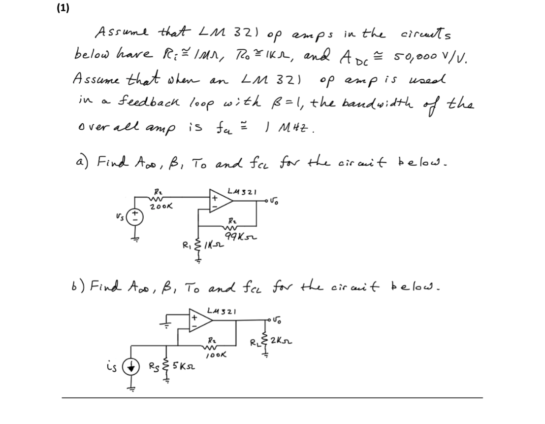 Solved Assuml that LM321 op amps in the circuets below have | Chegg.com