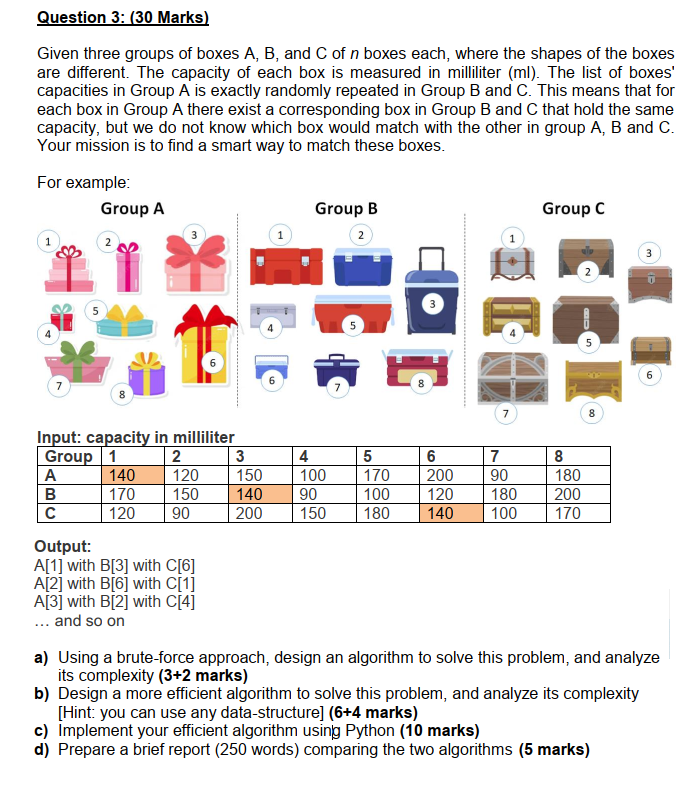 Solved Question 3: (30 Marks) Given three groups of boxes A, | Chegg.com
