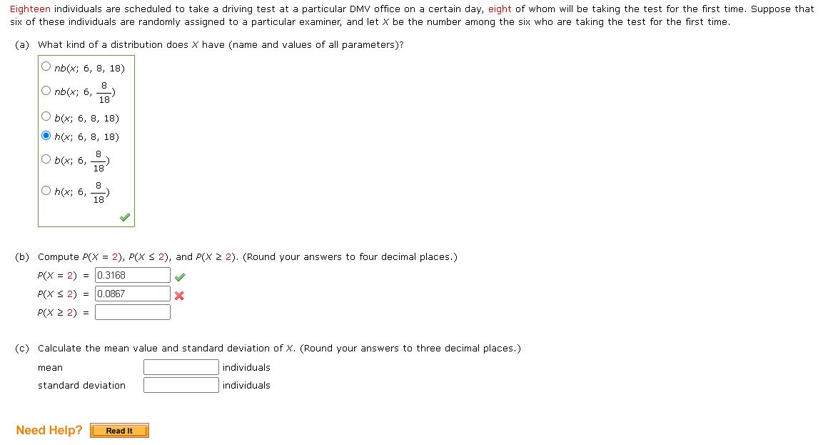 Solved (b) ﻿Compute P(x=2),P(x≤2), ﻿and P(x≥2). (Round your | Chegg.com