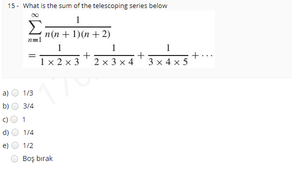 Solved 15 - What is the sum of the telescoping series below | Chegg.com