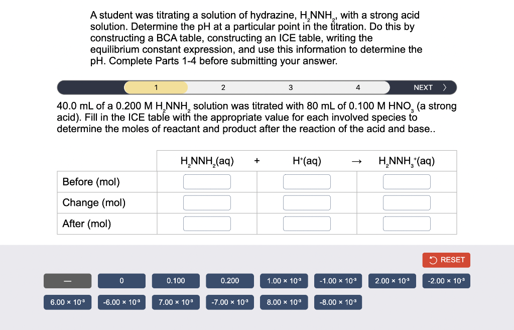 Solved A student was titrating a solution of hydrazine, | Chegg.com