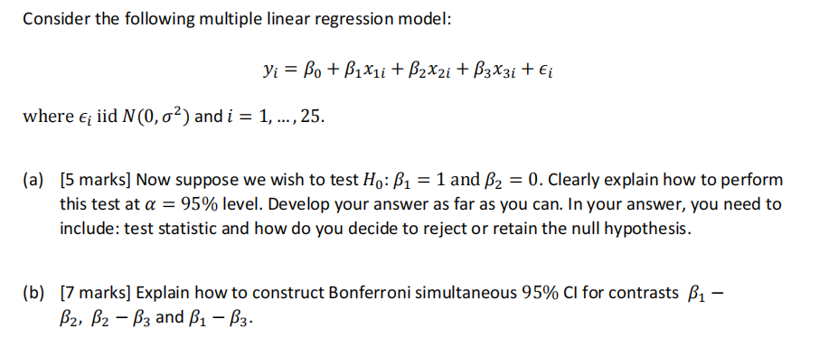 Solved Consider the following multiple linear regression | Chegg.com