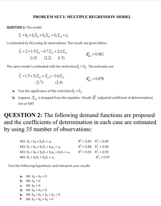Solved PROBLEM SET I: MULTIPLE REGRESSION MODEL QUESTION 1: | Chegg.com