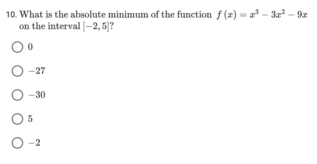 Solved 10. What is the absolute minimum of the function | Chegg.com