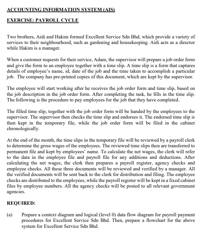 ACCOUNTING INFORMATION SYSTEM (AIS) EXERCISE: PAYROLL | Chegg.com