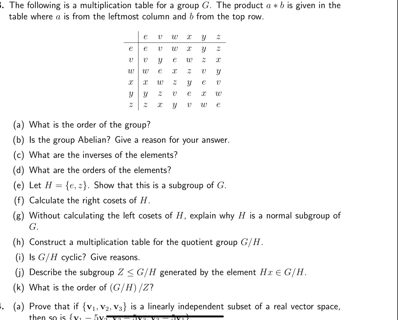 Solved The following is a multiplication table for a group | Chegg.com