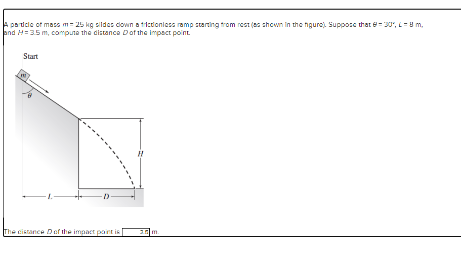 Solved particle of mass m=25 kg slides down a frictionless | Chegg.com