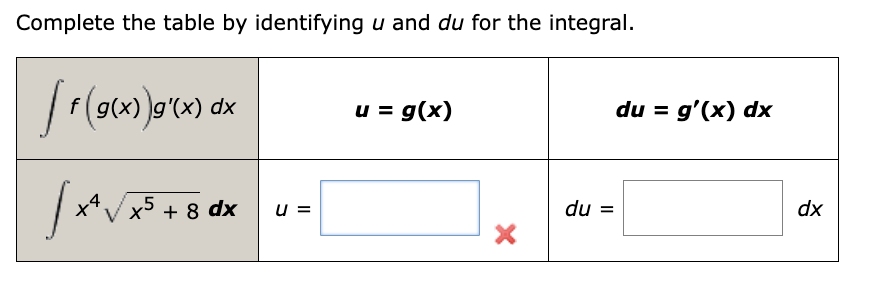 Solved Complete the table by identifying u ﻿and du ﻿for the | Chegg.com