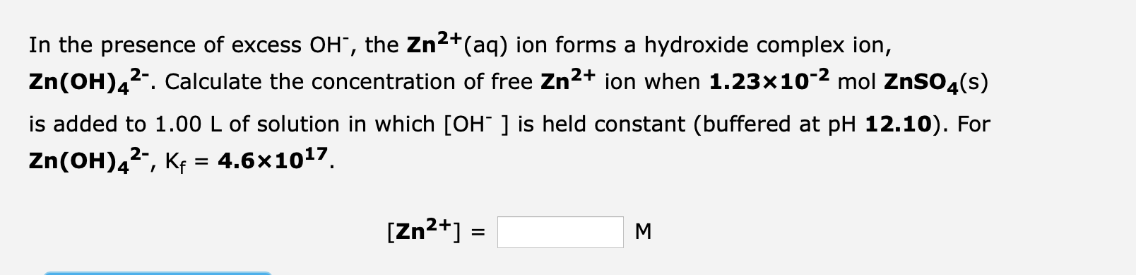 Solved In the presence of excess OH−, the Zn2+ (aq) ion | Chegg.com