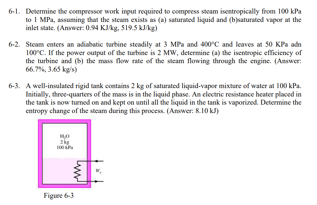 Solved 6-1. Determine the compressor work input required to | Chegg.com