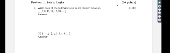 Solved Problem 1. Sets & Logics (20 points) a) Write each of | Chegg.com