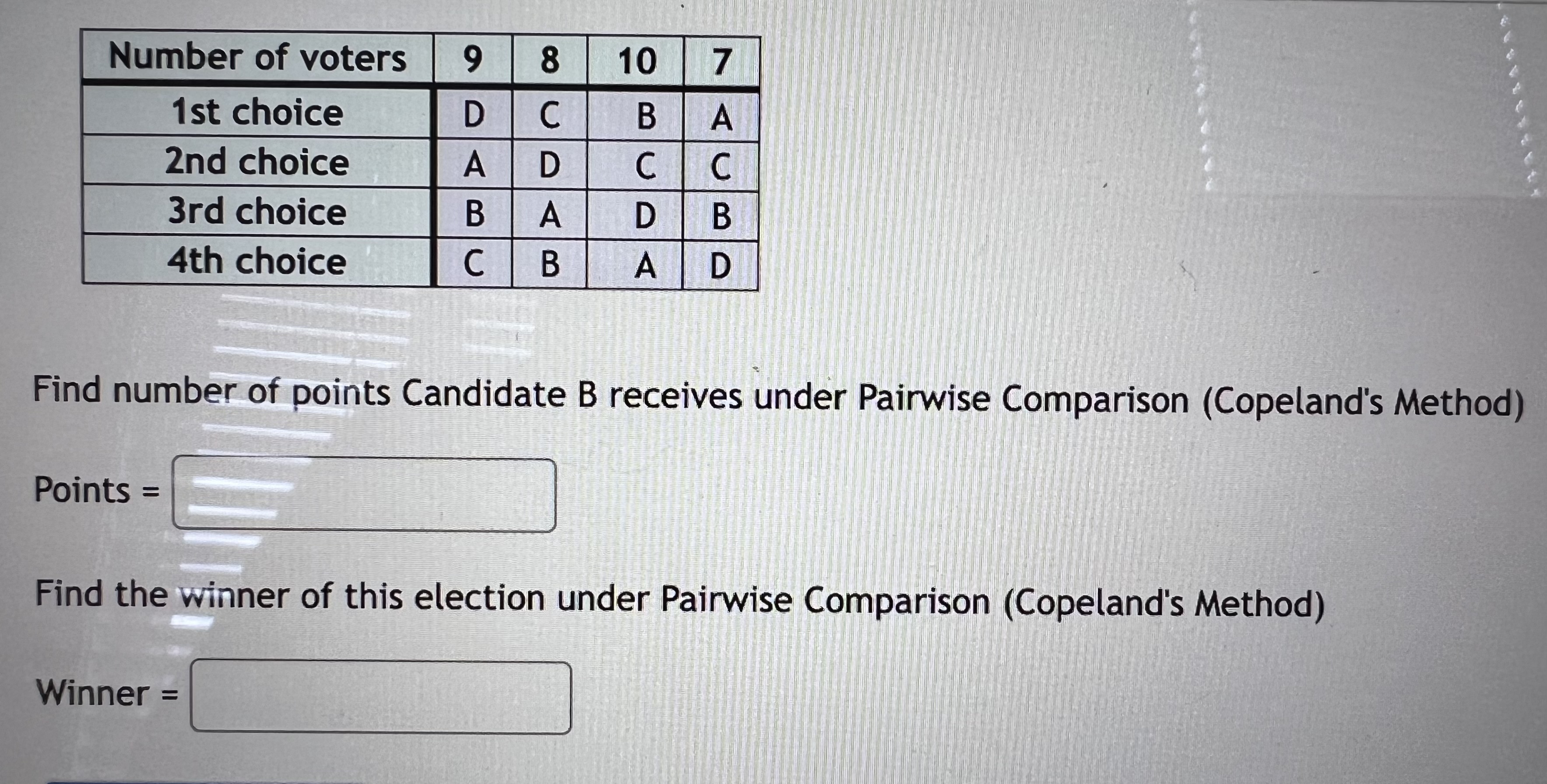 Solved Find number of points Candidate B receives under | Chegg.com