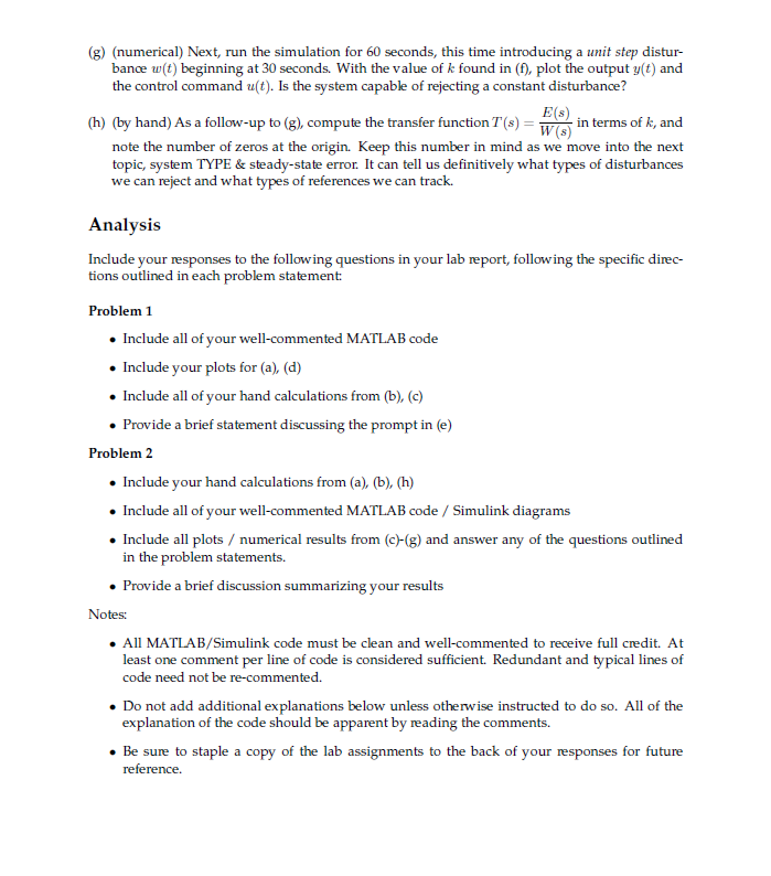 Controls Problem: Please, include matlab codes, | Chegg.com