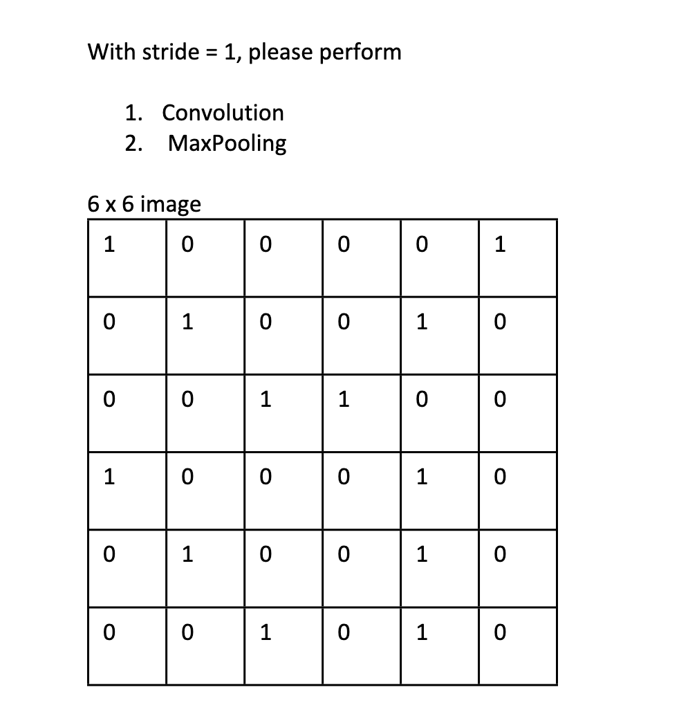 Solved With stride =1, please perform 1. Convolution 2. | Chegg.com