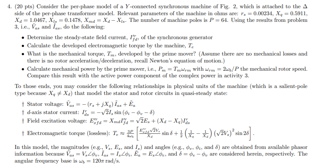 4. (20 pts) Consider the per-phase model of a Y | Chegg.com