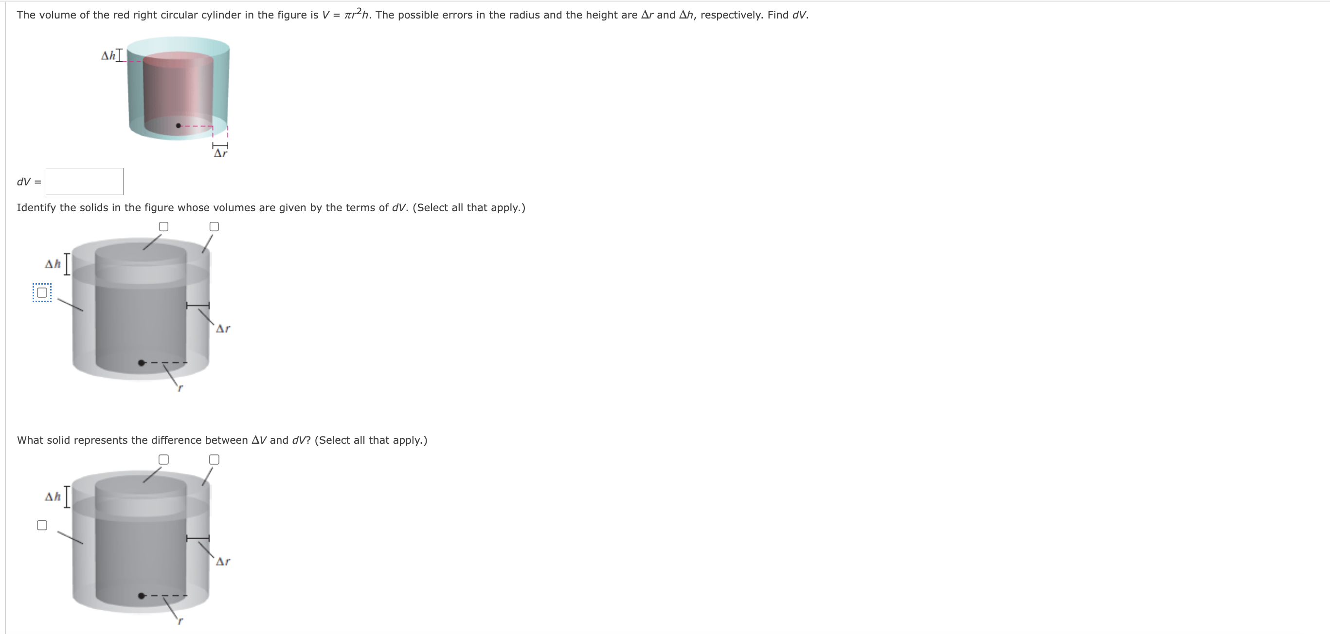 Solved The volume of the red right circular cylinder in the | Chegg.com
