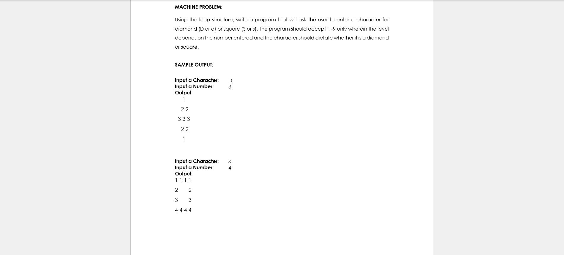 MACHINE PROBLEM: Using the loop structure, write a | Chegg.com