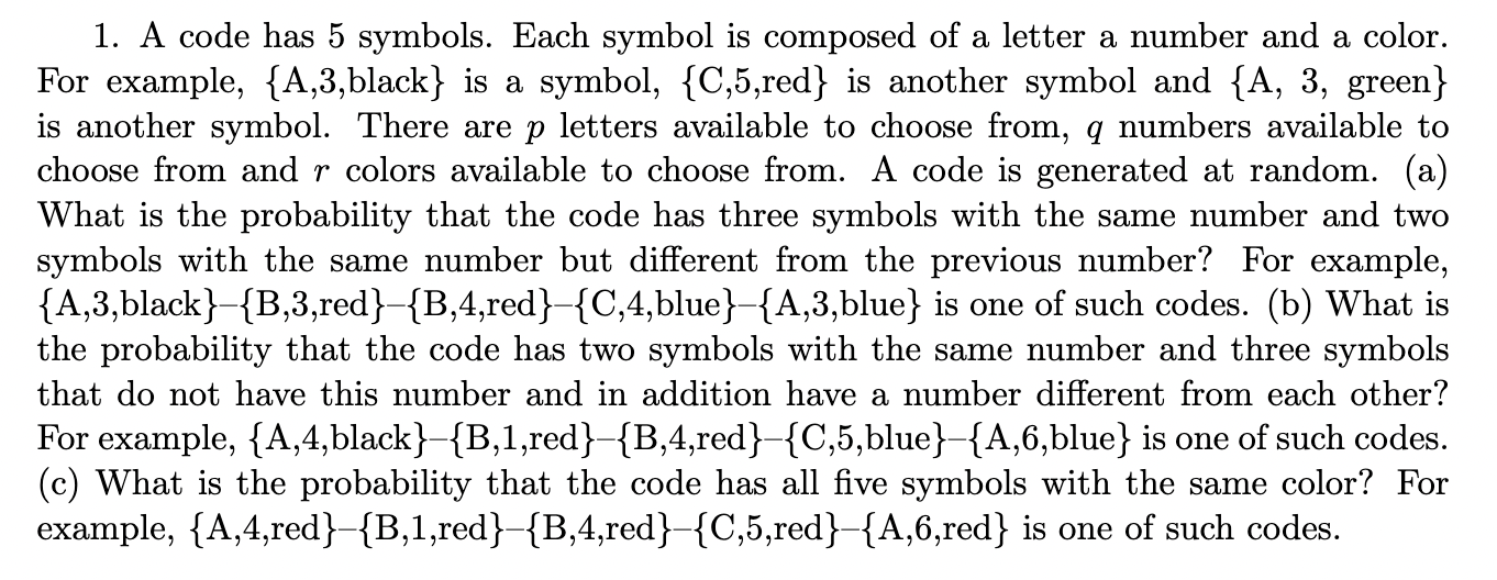 1. A code has 5 symbols. Each symbol is composed of a | Chegg.com