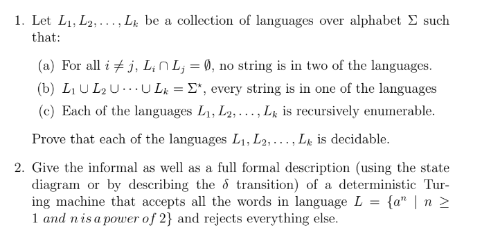 Solved 1. Let L1,L2,…,Lk be a collection of languages over | Chegg.com