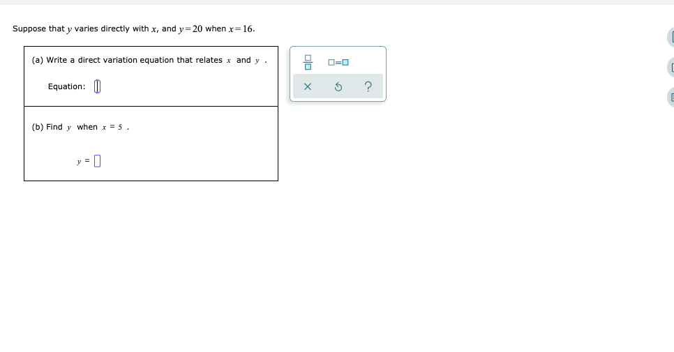 Solved Suppose That Y Varies Directly With X And Y 20 When