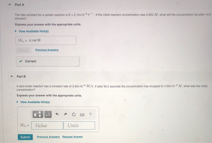 Solved Part A 1 -If the initial reactant concentration was | Chegg.com