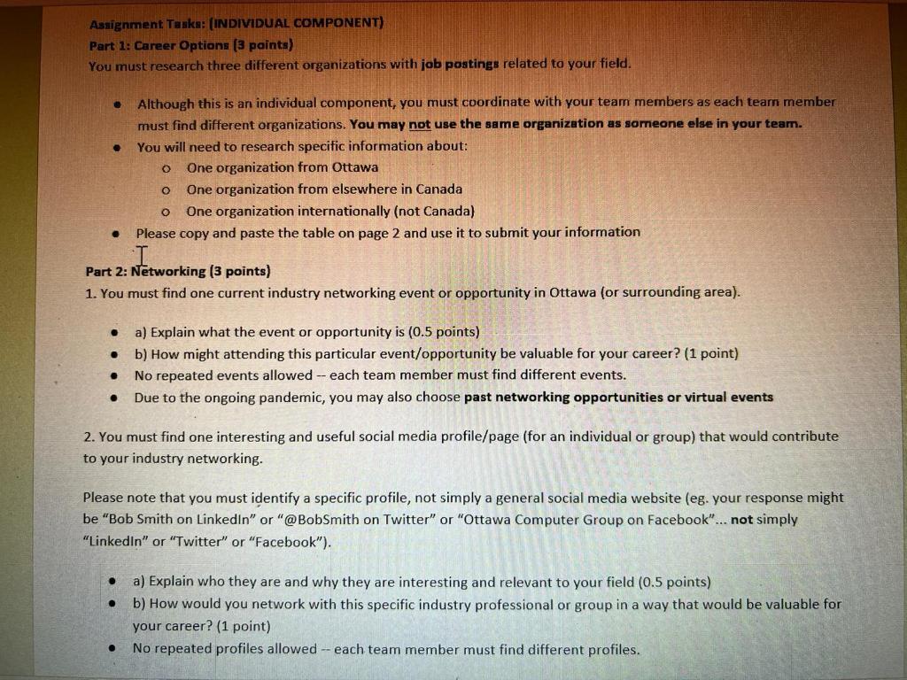 Assignment Tasks: (INDIVIDUAL COMPONENT) Part 1: | Chegg.com