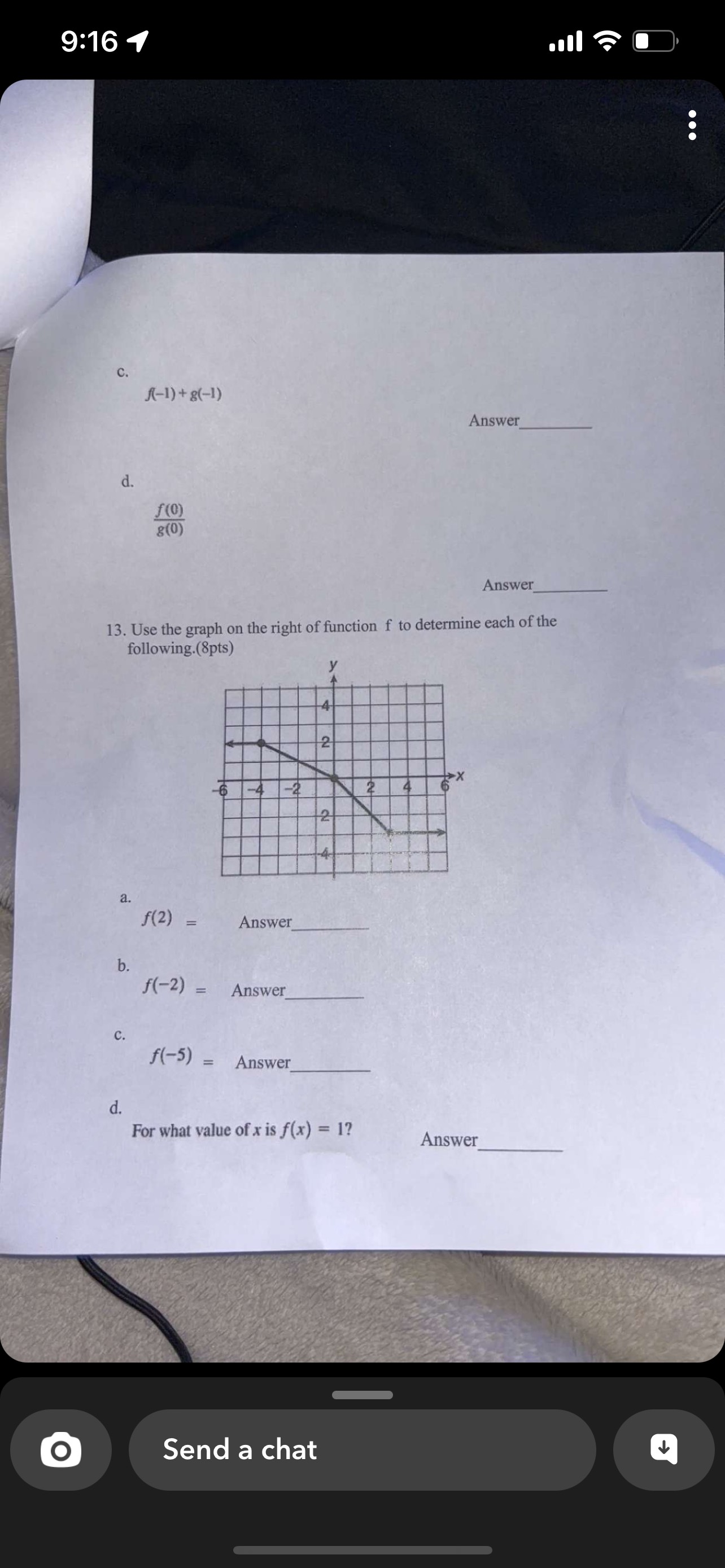 Solved c. f(−1)+g(−1) Answer d. g(0)f(0) Answer 13. Use the | Chegg.com