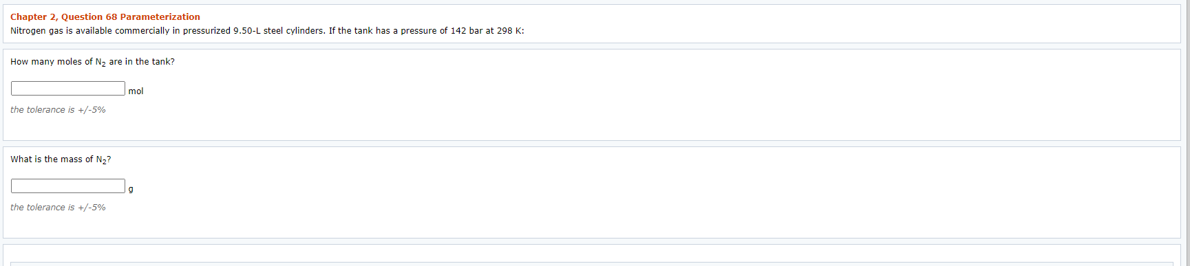 Solved Chapter 2, Question 68 Parameterization Nitrogen gas | Chegg.com
