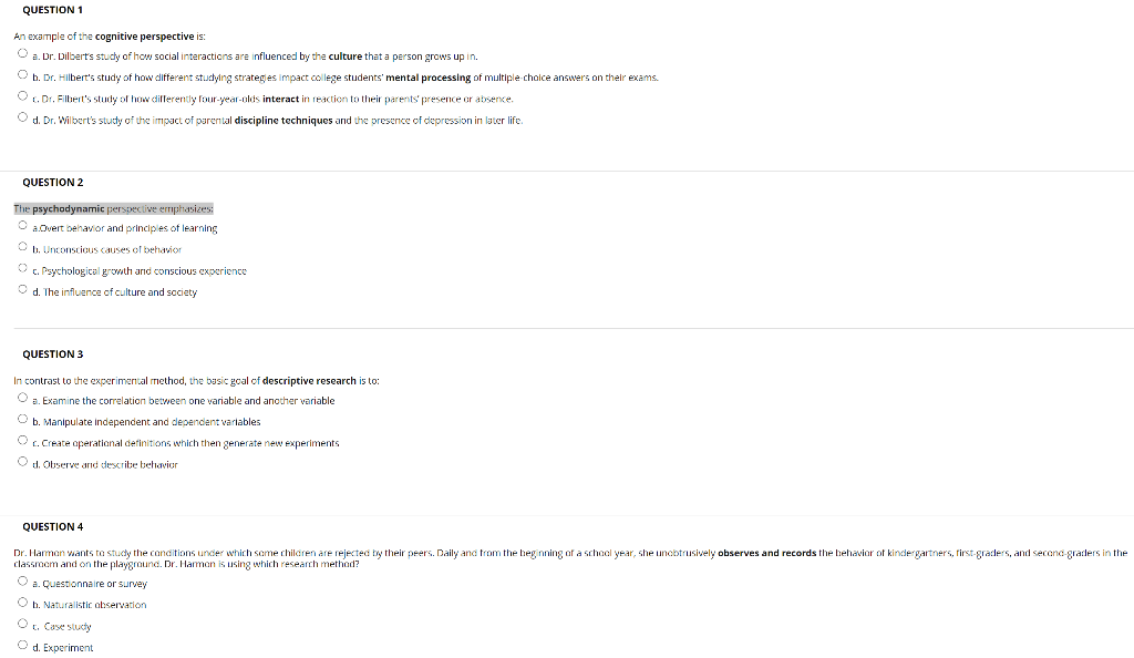 Solved An example of the cognitive perspective is: a. Dr. | Chegg.com