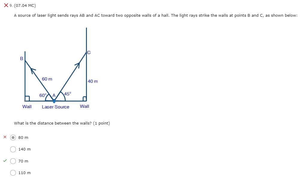 Solved X 9.(07.04 MC) A source of laser light sends rays AB | Chegg.com