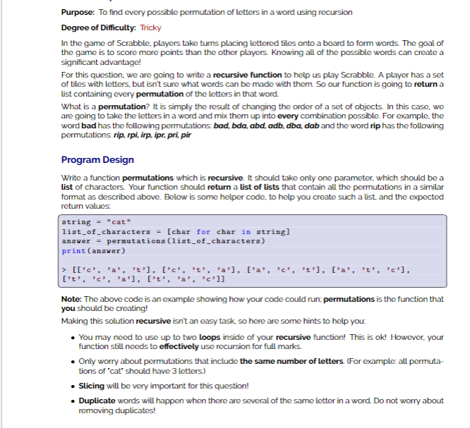 Solved Purpose: To find every possible permutation of | Chegg.com