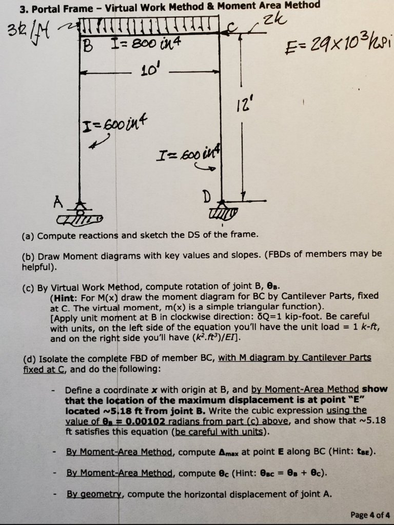 Solved 3. Portal Frame - Virtual Work Method & Moment Area | Chegg.com