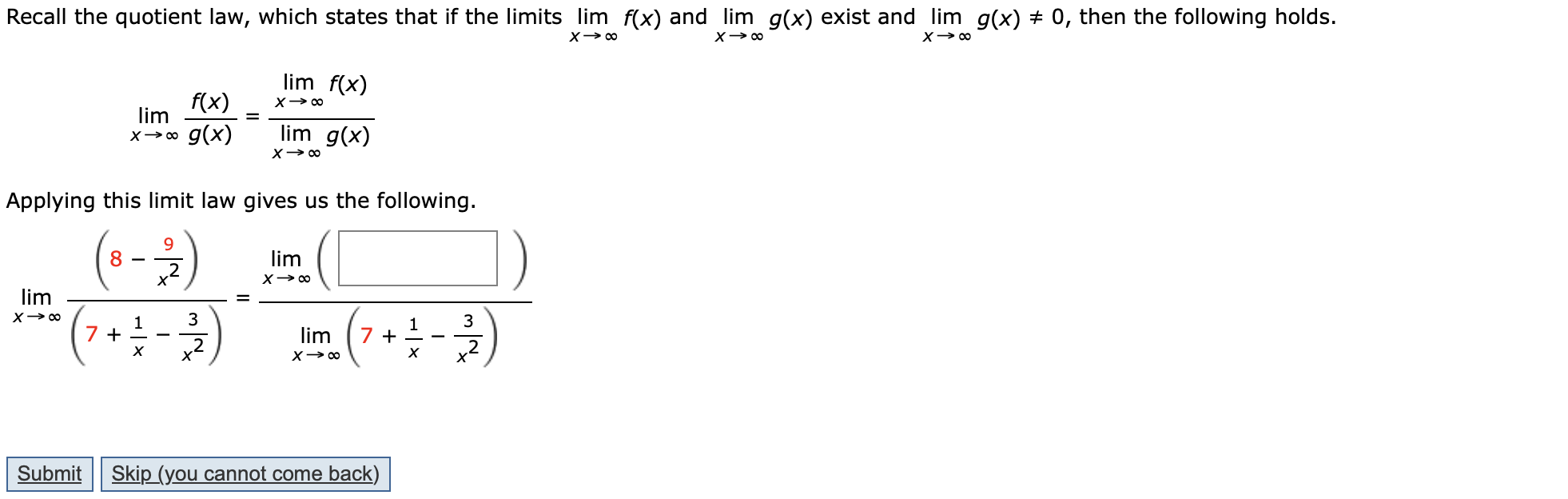 Solved Recall the quotient law, which states that if the | Chegg.com