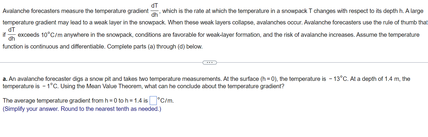 Solved Avalanche forecasters measure the temperature | Chegg.com