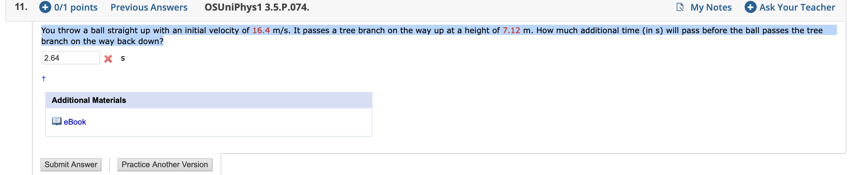 Solved You throw a ball straight up with an initial velocity | Chegg.com