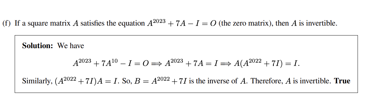 Solved If a square matrix A satisfies the equation | Chegg.com
