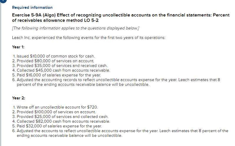 Solved Exercise 5-9A (Algo) Effect of recognizing | Chegg.com