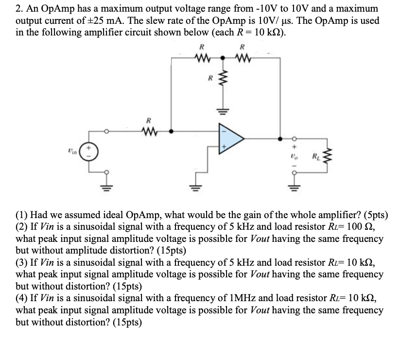 Solved 2. An OpAmp has a maximum output voltage range from | Chegg.com