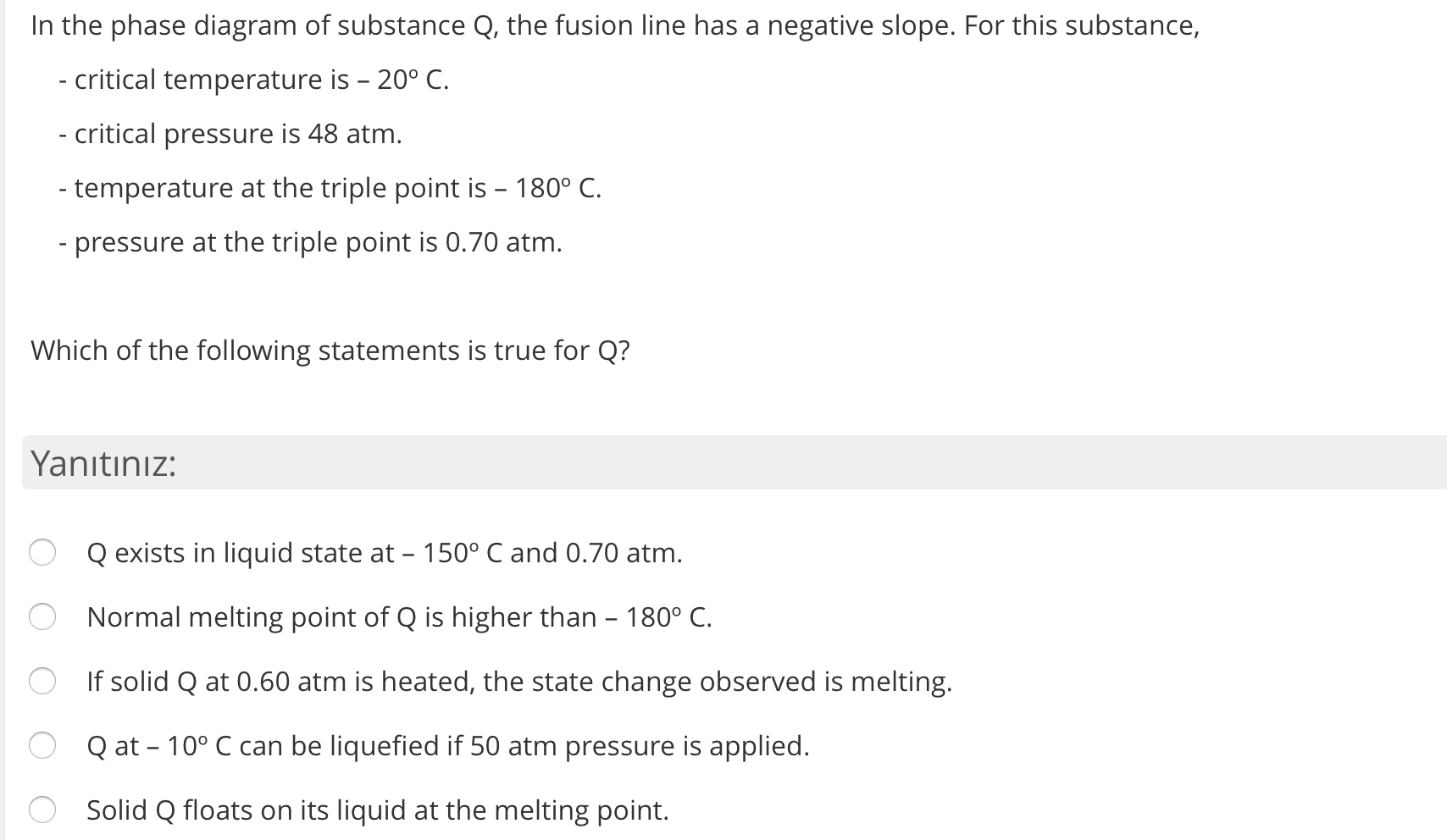 Solved In the phase diagram of substance Q, the fusion line | Chegg.com