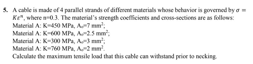 Solved 5. A cable is made of4 parallel strands of different | Chegg.com