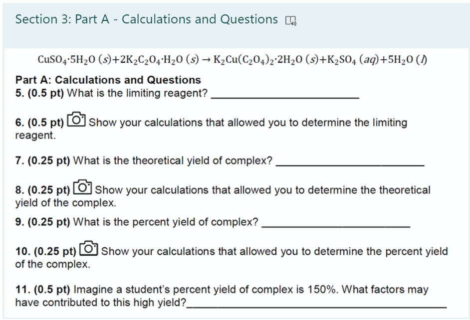 Solved Mass of K2C204•H20 (g) Mass of CuSO4.5H20 (g) Yield | Chegg.com