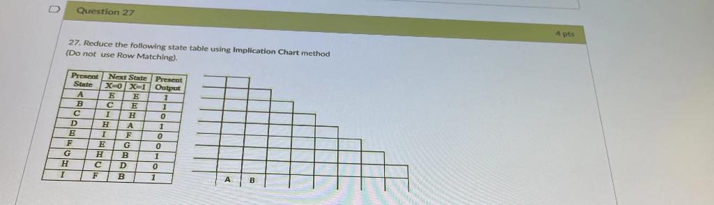 Solved Question 27 4 pts 27. Reduce the following state | Chegg.com