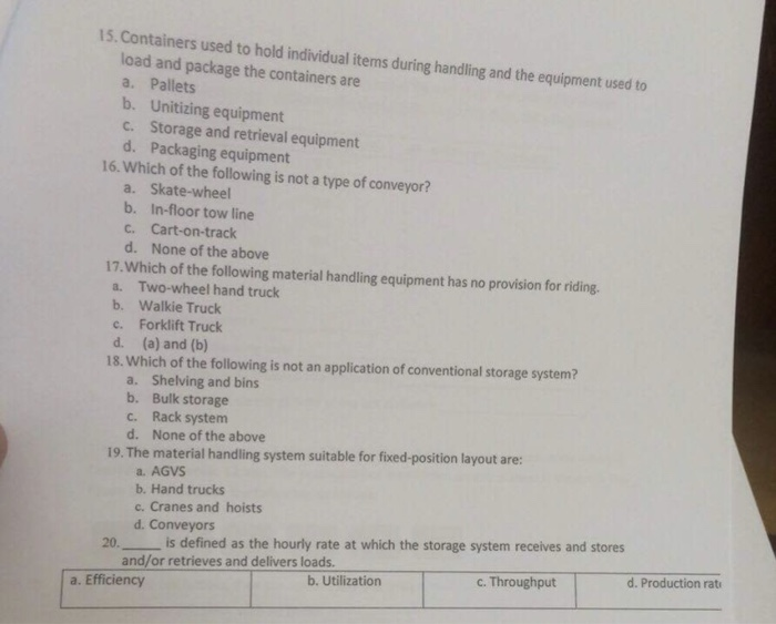 Solved 15. Containers used to hold individual items during | Chegg.com